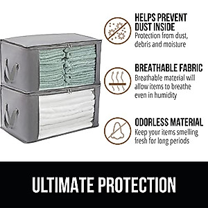 Gorilla Grip Wire Shelf Liners Set of 4 and Clothes Storage Bag Organizer Set of 2, Shelf Liner Size 18x36 in Charcoal, Waterproof Hard Plastic, Storage Bag Size 90L in Gray, 2 Item Bundle