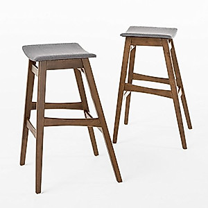 Christopher Knight Home Emmaline Fabric / Walnut Finish Bar Stools, 2-Pcs Set, Dark Grey