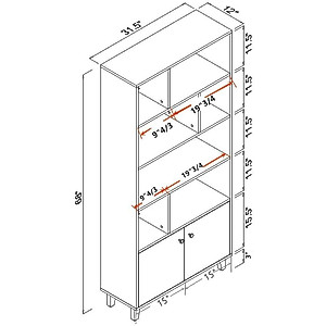 Mixcept Modern Bookcase with 2 Doors, Shelf Organizer for Display, Wooden Bookshelf Library with 6 Storage Cabinet for Home Office (Gray Oak)