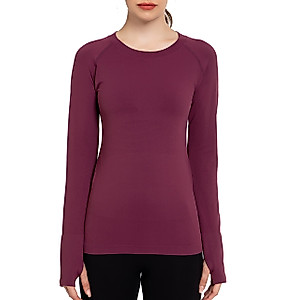 ANNVA U.S.A. Long Sleeve Workout Shirts for Women Swiftly Tech,Athletic Yoga Tops Gym Workout Tops Soft & Stretchy Slim Fit(DarkRed,S)
