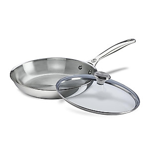 Le Creuset 12 Inch Stainless Steel Frypan Bundle with Glass Lid SS Knob