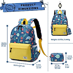 Mairle Little Kids Backpack Preschool Kindergarten School Bag for Boys and Girls with Chest Strap, Sea World Print, Dark Blue/Yellow