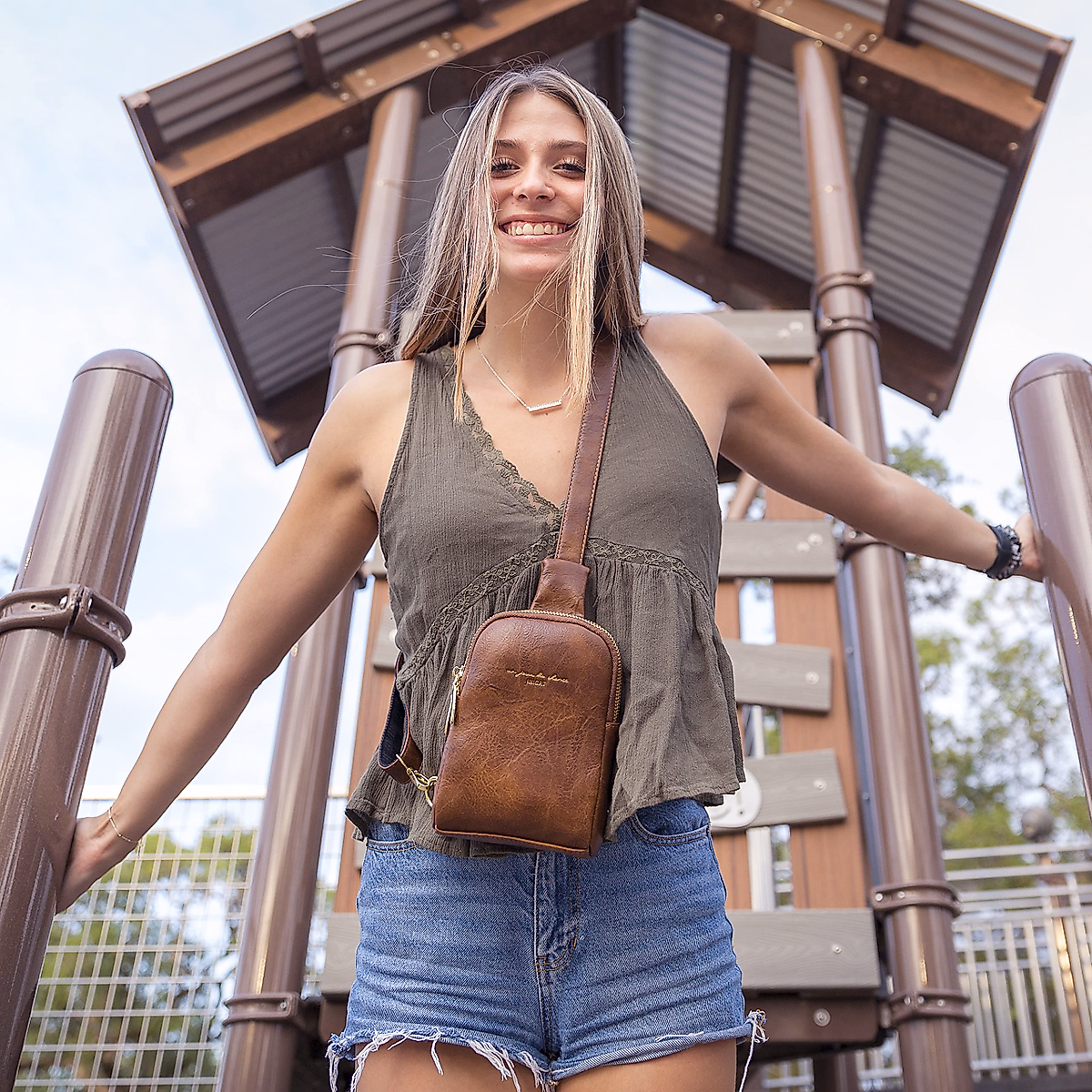 INICAT Small Crossbody Sling Bags for Women Vegan Leather Cell Phone Purse Fanny Packs for Women Men(026-Light Grey)