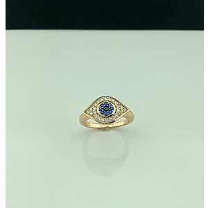 SILVERCLOSEOUT Rose Gold Plated Sterling Silver Blue Cz Evil eye Ring - Size 8