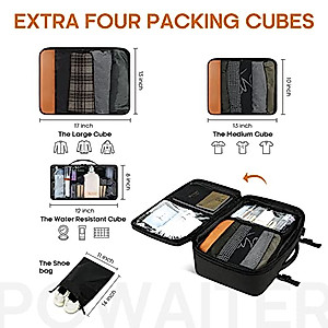 POWAITER Travel Backpack for Women Men, Large Expandable Carry on Backpack Flight Approved with 4 Packing Cubes & Luggage Tag-Black