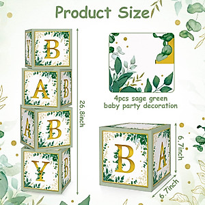 GOGOPARTY Sage Green Baby Shower Boxes, 4PCS Sage Green Gender Reveal Party Supplies Sage Green Party Centerpiece for Sage Green Baby Shower First Birthday Decorations (Without Flowers)