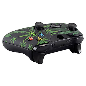 eXtremeRate Hydro Dipped Front Housing Shell Faceplate Cover Replacement Parts for Standard Xbox One Controller (Fits Both with 3.5mm Jack and Without 3.5 mm Jack) (Green Weeds)