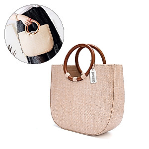 JOSEKO Summer Beach Bag, Womens Straw Handbag Straw Shoulder Bag for Beach Travel and Everyday Use Khaki 11.4" L x 3.5" W x 9.8" H