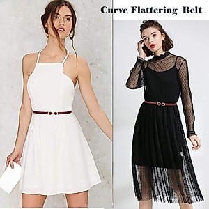 ALAIX Women's Leather Skinny Belt for Dress Adjustable Thin Waist Belt for Lady Waistband with Golden Buckle Winered