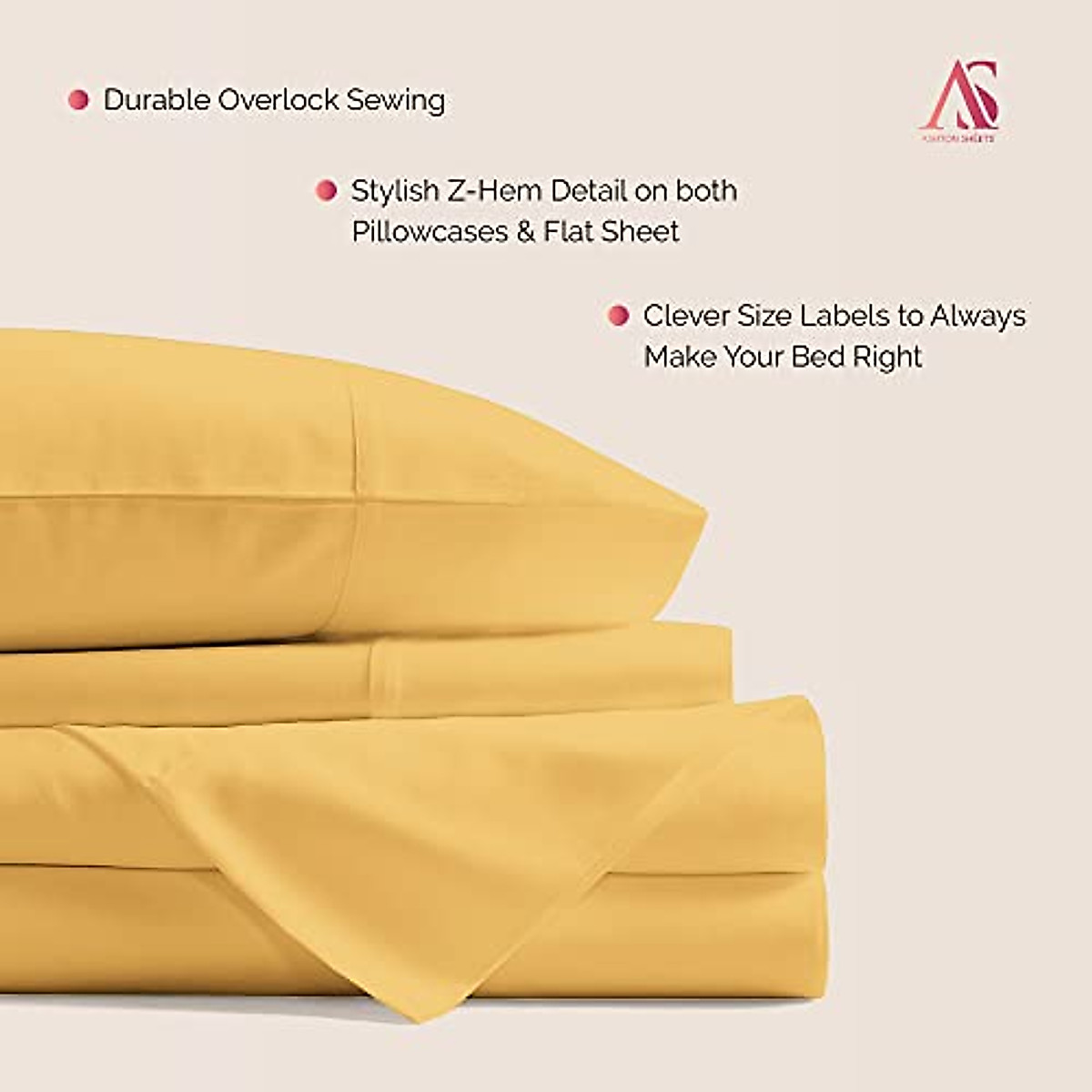 Ashton Sheets 100% Egyptian Cotton Sheets Queen Size - 1000 Thread Count 4 PC Queen Sheet Set Egyptian Cotton, Sateen Luxury Sheets Queen Size, High Thread Count Sheets, 16" Deep Pocket - Harvest Gold
