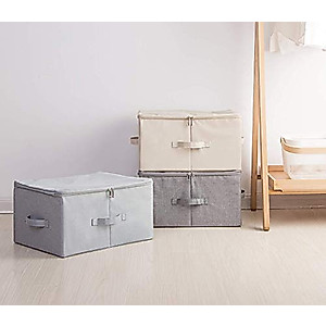 iwill CREATE PRO Folding Storage Box with Zip Lid and Handles, Storage Basket With Linen Fabric, Closet Shelf Drawers,Dark Gray, 2 pcs