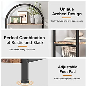 Jehiatek Arched Bookshelf, Bookcase with Doors Storage, 71 Inches Tall Industrial Book Shelf with Sturdy Metal Frame, E1 Quality Boards, Freestanding Display Shelving Unit, Black and Rustic