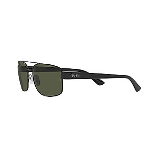 Ray-Ban Men's RB3687 Square Sunglasses, Black/Green, 61 mm