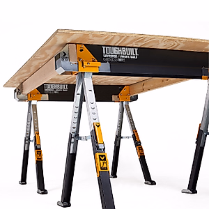 ToughBuilt - Folding Sawhorse - Sturdy, Durable, Lightweight, Heavy-Duty, 100% High Grade Steel - Adjustable up to 4x4 Size Support Arms - 1300 LB Capacity - (TB-C700) - 2 Pack