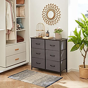 Lifewit Dresser for Bedroom, Chest of Drawers with 6 Fabric Dressers, Storage Tower Bins Units for Closet, Living Room, Hallway, Dormitory, Office Organization, Steel Frame&Wood Top, Dark Grey
