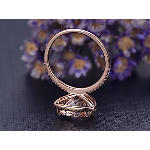 Triangle Morganite Engagement Ring Set,10mm Trillion Stone Halo Diamond 14k Rose Gold Rings Stacking Band