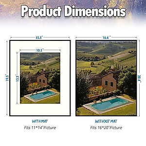 AUEAR, 16x20 Picture Frame - Display Photos 11x14 with Mat or 16x20 Without Mat - Aluminum Metal Pictures Frame for Wall Mounting - Real Glass (Black)