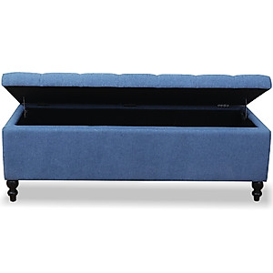 Storage Ottoman 50.2 Inches Upholstered Fabric Storage Ottoman Bench，Button Tufted Ottoman with Storage for Living Room，Bedroom End of Bed Bench Withstands 302lbs (Blue)