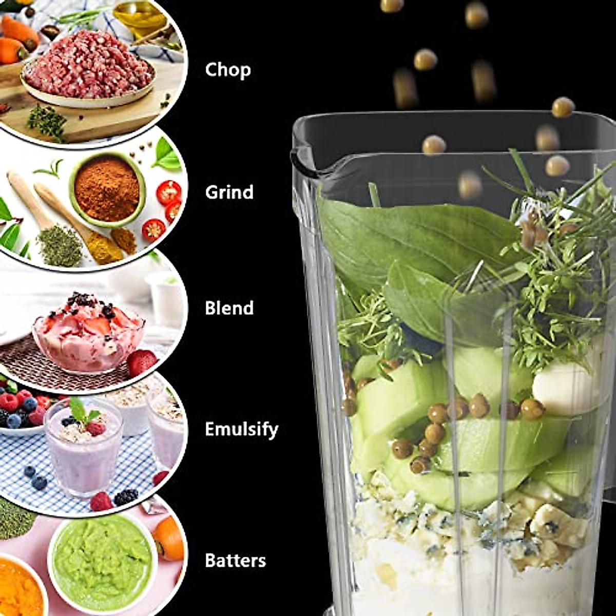 OMMO Blender 1800PW, Professional High Speed Countertop Blender with Durable Stainless Steel Blades, 60oz BPA Free Blender for Shakes and Smoothies, Nuts, Ice and Fruits, Dishwasher Safe (Black)