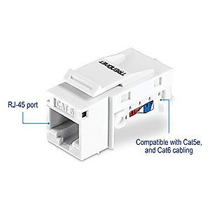 TRENDnet Cat6 Keystone Jack, 25-Pack Bundle, 90° Angle Termination, Compatible with Cat5, Cat5e, Cat6 Cabling, Color-Coded Labeling, Gold-Plated Contacts, Tool-Less Design, White, TC-K25C6