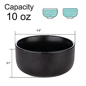 Aquiver 10 Ounces Ceramic Bowl Set - Porcelain Matte Small Bowls - Side Dishes for Desserts, Ice Cream, Snacks, Condiments, Souffle, Yogurt, Soup - Dipping Sauce Bowl Set of 4 (Black)