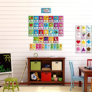 58 Pieces Educational Preschool Cards Kids Early Learning Poster Alphabet Number Colors and Shapes Bulletin Board Decoration Kindergarten Classroom Learning Card with Glue Point Dot (Rich Style)