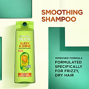 Garnier Fructis Sleek & Shine Full + Travel Size Shampoo (12.5 & 3 Fl Oz) + Conditioner (12 & 3 Fl Oz) Set for Frizzy, Dry Hair, Plant Keratin + Argan Oil (4 Items), 1 Kit (Packaging May Vary)