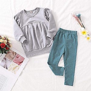 Ritatte Toddler Girls Clothes Winter Warm Long Sleeve Tops Long Pants Suit Kids Soft Cotton Fall Outfits 2Pcs Set(Gray,3-4T(110))