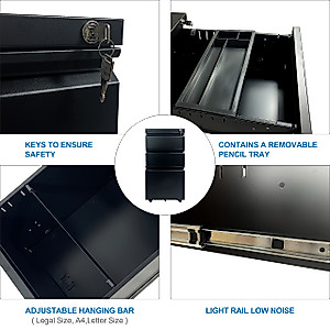 PALFISH 2-Drawer File Cabinet with Lock, Metal Filling Cabinets Suits Legal/Letter Size for Home Office, Fully Assembled Except Wheels, Grey (2-Drawer Widen, Black)