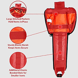 MediTac IFAK Molle - Eagle Type Tactical Trauma Kit Feat. Rip-Away Velcro Fastener, SOF Tourniquet, Celox Hemostatic Granules and Pressure Bandage, Bleeding Control Kit - Red