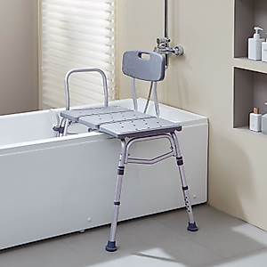 VEVOR Tub Transfer Bench for Bathtub, Adjustable Shower Seats for Adults, Lightweight Shower Bench for Elderly and Disabled, Non-Slip Bath Seats with Armrest and Reversible Backrest, 400lbs Capacity
