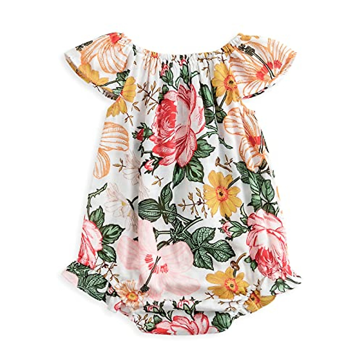 Simplee kids Baby Girls Summer Romper Cotton Onesie Infant Newborn Floral Ruffled Sleeveless Bodysuit for 12 Months Red