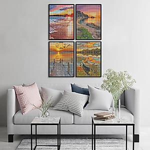 LWZAYS 4 Pack Cross Stitch Kits-Stamped Cross Stitch Kits for Adults Landscape Counted DIY Embroidery Needlepoint Kits Home Decor 12x16inch