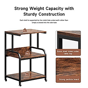 3-Tier Printer Stand with Wheels, Printer Cart with Storage Shelf, Printer Table Movable Storage Cart Floor-Standing Multi-Purpose Shelf Rack for Scanner Files Books Microwave Oven in Home Office
