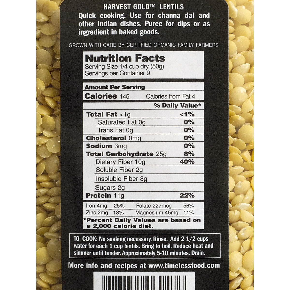 Certified 100% Organic Harvest Gold Lentils Montana 16 oz each (2 Pack)