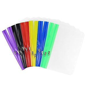 A5 Binder Pocket 12pcs Metal Zipper Binder Pouches Colorful Zipper Budget Envelopes 6-Hole Translucent PVC Zipper Document Filing Bags for A5 Notebook Binder Journal Budget Organizer (A5)