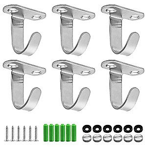 Cionyce 6 PCS Stainless Steel Screws Mount Ceiling Hooks, Brushed Nickel Towel Hook Heavy Duty Robe Clothes Hook, Under-Shelf Coat Hook Hanger for Bathroom Kitchen Cabinet