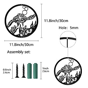 CREATCABIN Sea Turtle Metal Wall Art Ornament Ocean Theme Wall Decor Round DIY Decorations Wall Hanging Sculpture for Home Bathroom Indoor Outdoor Living Room Bedroom Party 12 x 12 Inch