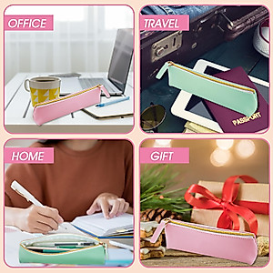TIESOME Leather Pen Pencil Case, 2PCS Cute Slim Pen Bag Small Pencil Pouch Lovely Stationery Bag Portable Cosmetic Bag Zipper Bag for Pen Pencils Markers(Green+Pink)