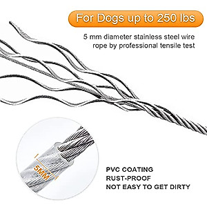 Tresbro 15FT Reflective Dog Tie Out Cable for Dogs Up to 250 Pounds, Steel Wire Dog Leash Cable with Stainless Rotatable Buckle, Lightweight and Durable, Dog Chains Outside for Outdoor,Yard,Camping