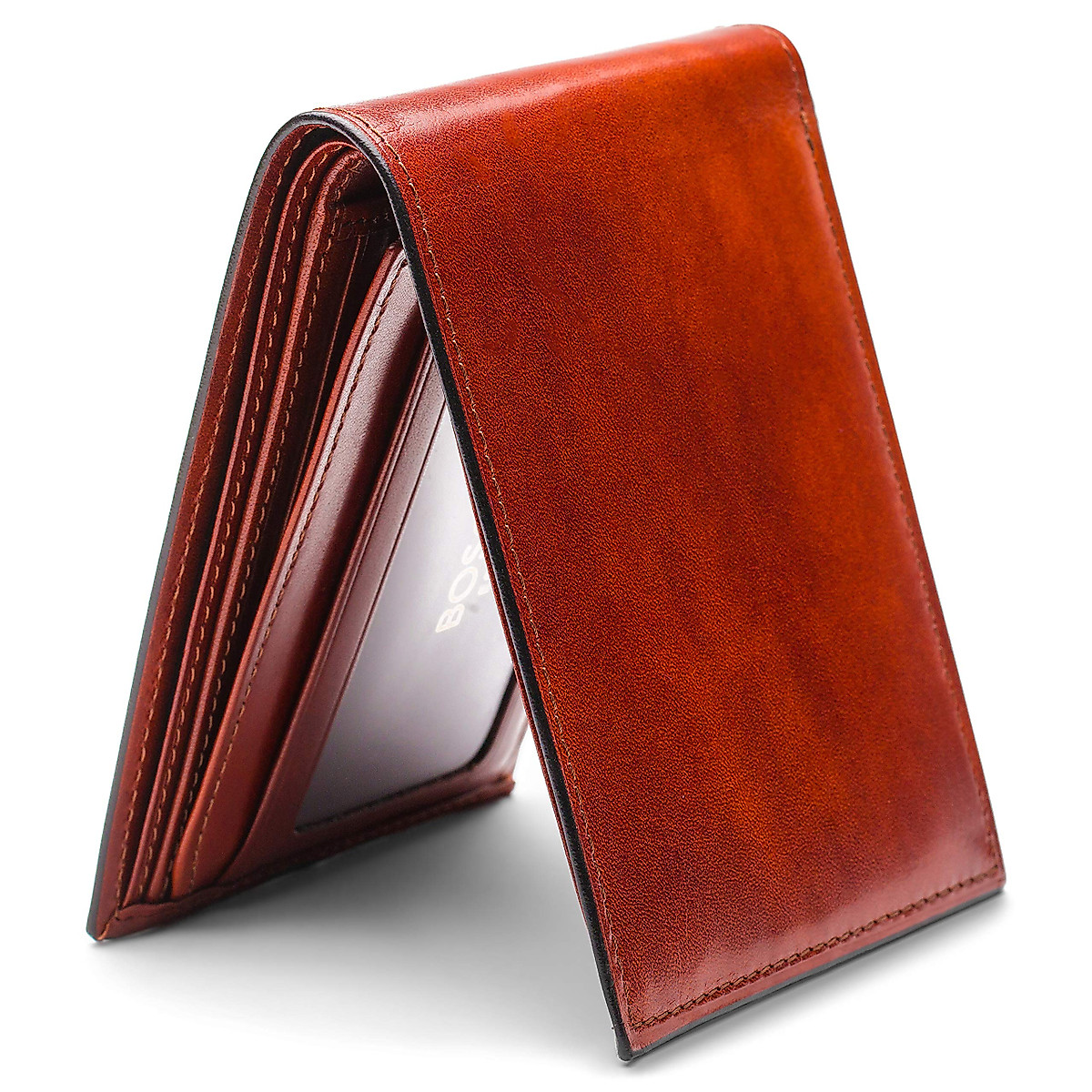 Bosca Men's Old Leather Bifold Wallet with ID Window and Card Slots - Italian Leather, Durable and Stylish, Cognac Brown