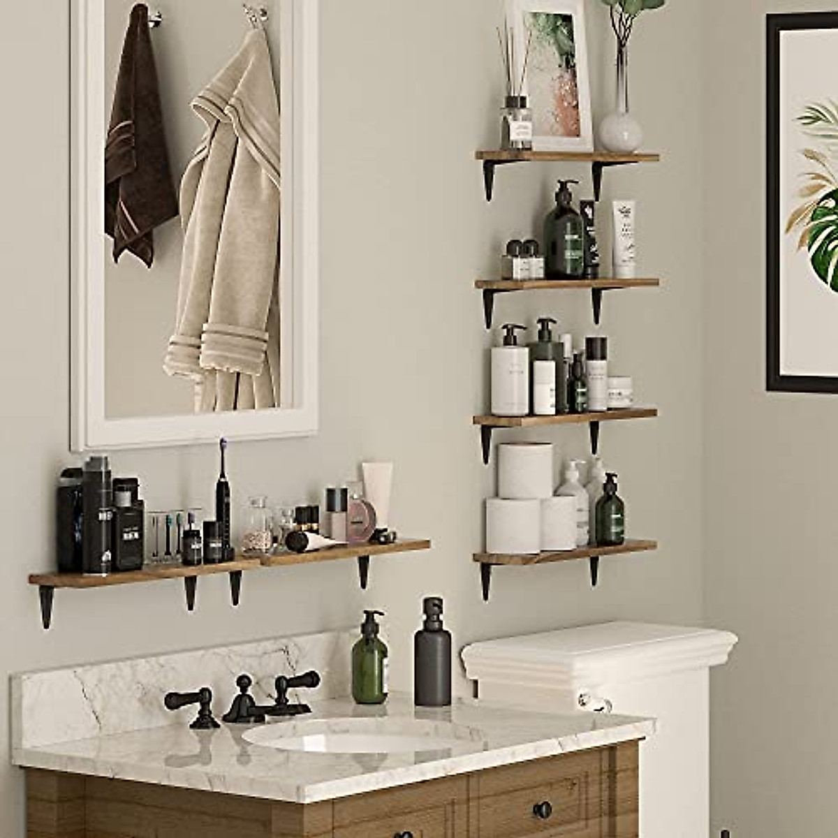 You Have Space Flota 17"x 4.5" Book Shelves, Floating Shelves for Living Room Decor, Bathroom Storage, Kitchen, Kids Room Natural Burned Set of 6