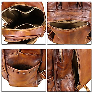 Genuine Leather Backpack Purse for Women Vintage Casual Daypack College Bag Handmade Cowhide Western Rivets Rucksack (Brown)