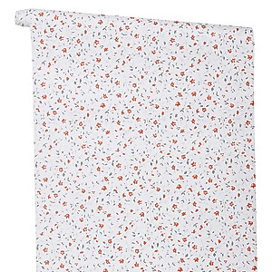 Self Adhesive Orange Small Floral Drawer Liner Contact Paper for Shelves Cabinets Dresser Cupboard Table Furniture Walls Decal 17.7X117 Inches