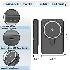 Magnetic Power Bank,10000mAh Portable Rechargeable Wireless Magnet Battery Pack with Kickstand,USB Type C External Charger Qi Compatible for MagSafe Mag Safe Tech,Apple iPhone 12 13 Mini Pro Max 14