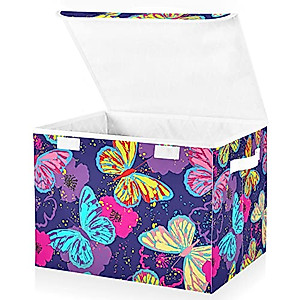 innewgogo Butterflies Painting Storage Bins with Lids for Organizing Collapsible Storage Cube Bin with Handles Oxford Cloth Storage Cube Box for Car
