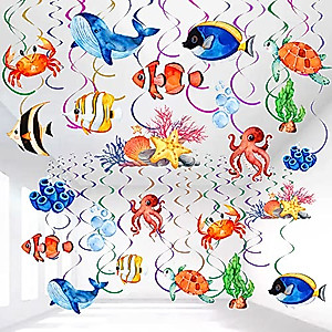 54Pcs Tropical Fish Hanging Swirls Party Decorations Under The Sea Party Decorations Ceiling Swirls Ocean Animals Themed Party Supplies Baby Shower Birthday Beach Party Favor for Kids Boys Girls