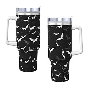 deaokluy 40 OZ Bats Ice Bully Cup with Handle and Straw, Double Wall Stainless Steel Tumbler Travel Coffee Cup with Lid, Halloween Insulation and Cooling Cup for Christmas Birthday Present
