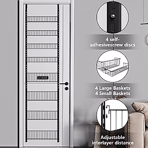 Shengsite 8-Tier Over the Door Pantry Organizer, Heavy-Duty Metal Pantry Door Organizer with 4 Long and 4 Short Baskets, Dual-use Hanging or Wall Mount Spice Rack Organizer, Black