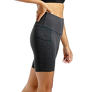 DEVOPS Women's 2-Pack High Waist Workout Yoga Running Exercise Shorts with Side Pockets (Large, Black/Heather Charcoal)